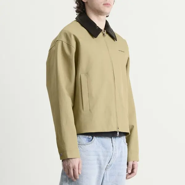 COLE BUXTON Leather Collar Cottom Overshirt
