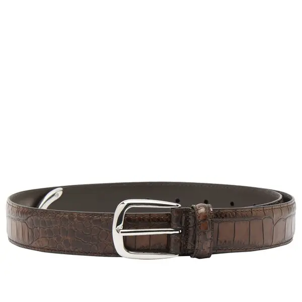 Anderson's Narrow Stitch Trimmed Alligator Print Leather Belt - Tan
