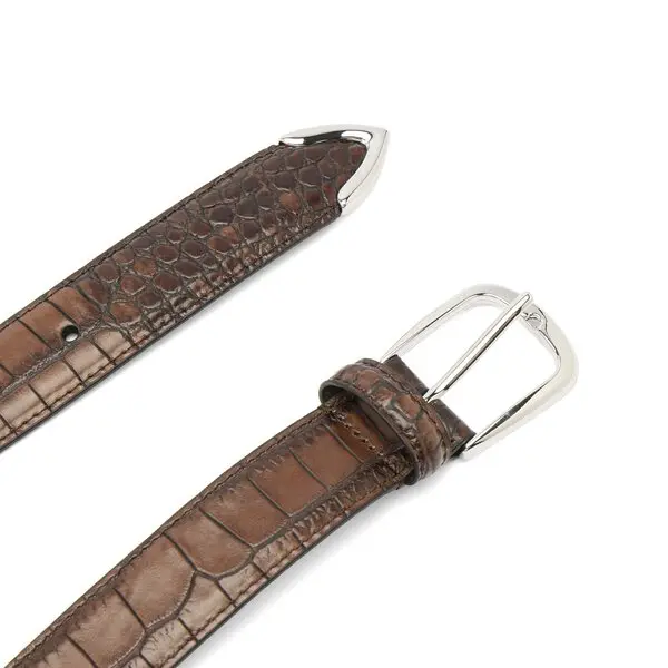 Anderson's Narrow Stitch Trimmed Alligator Print Leather Belt