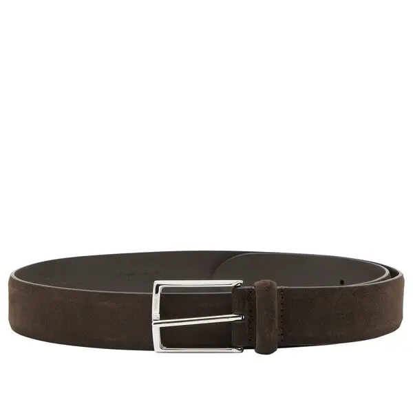 Anderson's Suede Leather Belt With Polished Buckle - Chocolate
