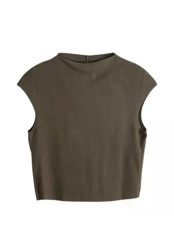 AMOMENTO Ribbed Knit Cap-sleeve Top