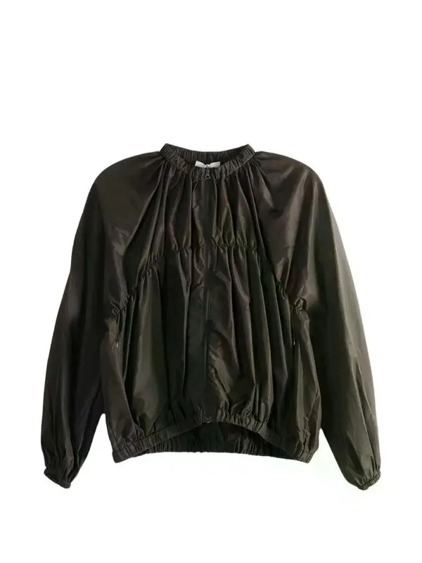 AMOMENTO Gathered Detail Zip-up Jacket - Brown