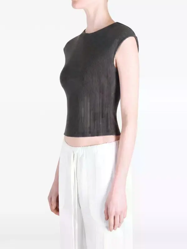 AMOMENTO Ribbed Knit Cap Sleeve Top