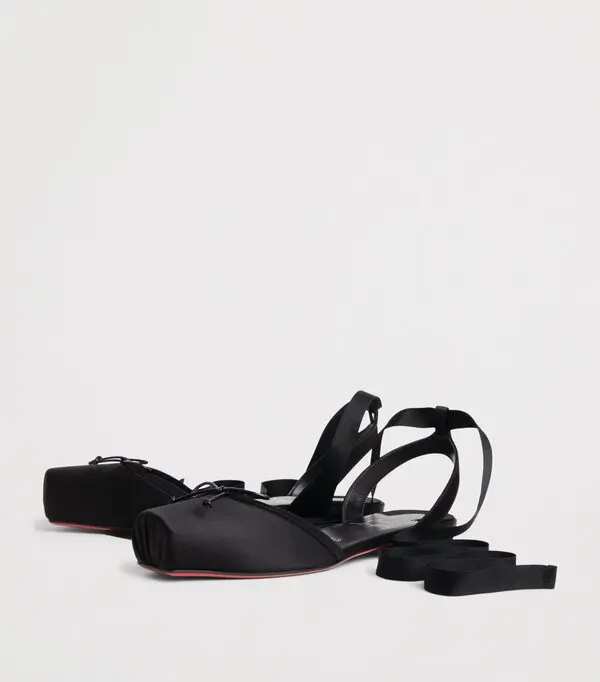 CHRISTIAN LOUBOUTIN Cassia Lace-up Satin Ballet Flats - Black