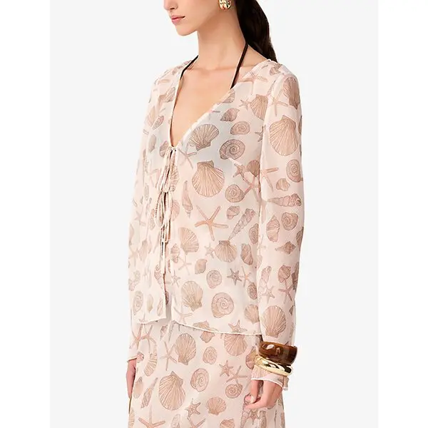 OMNES Marla Shell-print Sheer-chiffon Top