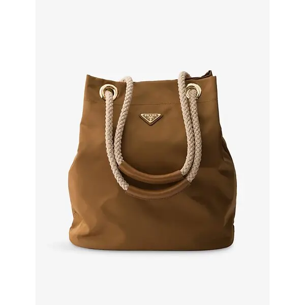 Prada Re-nylon Woven Bucket Bag - Brown