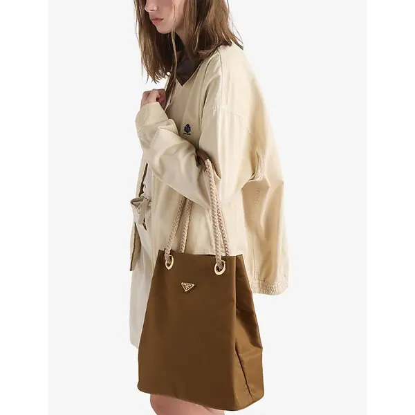 Prada Re-nylon Woven Bucket Bag - Brown