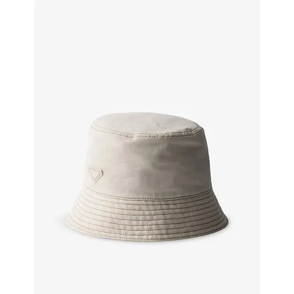 Prada Logo-plaque Denim Bucket Hat - Neutral