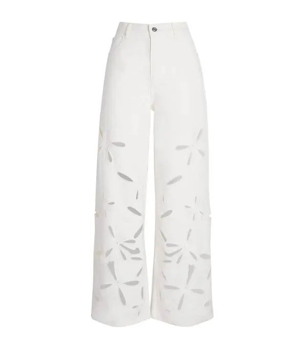 Sandro Embroidered Cut-out Wide-leg Jeans