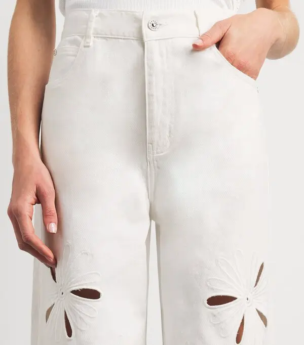 Sandro Embroidered Cut-out Wide-leg Jeans
