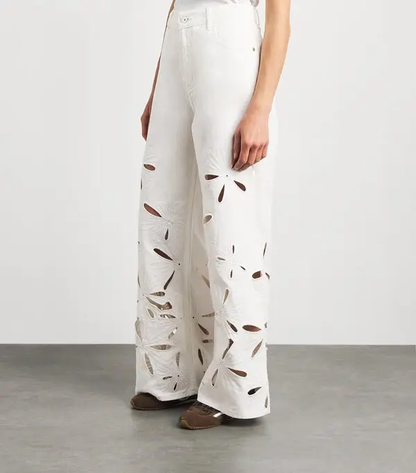 Sandro Embroidered Cut-out Wide-leg Jeans