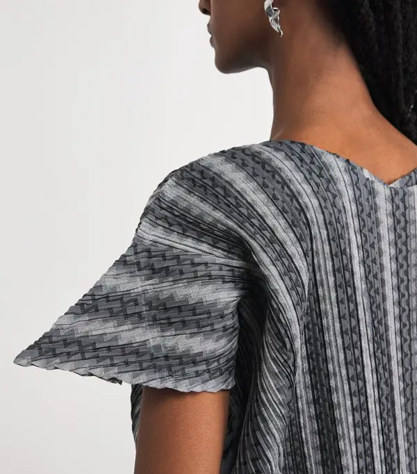 Issey Miyake Geometric Print Pleated Top - Grey