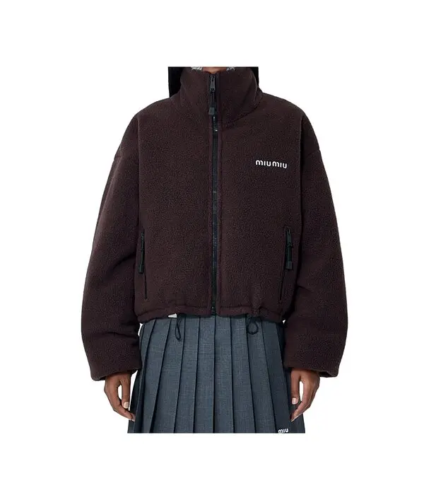 Miu Miu Fleece Down Jacket With Fur Collar - Black
