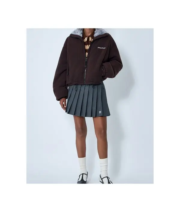 Miu Miu Fleece Down Jacket With Fur Collar - Black