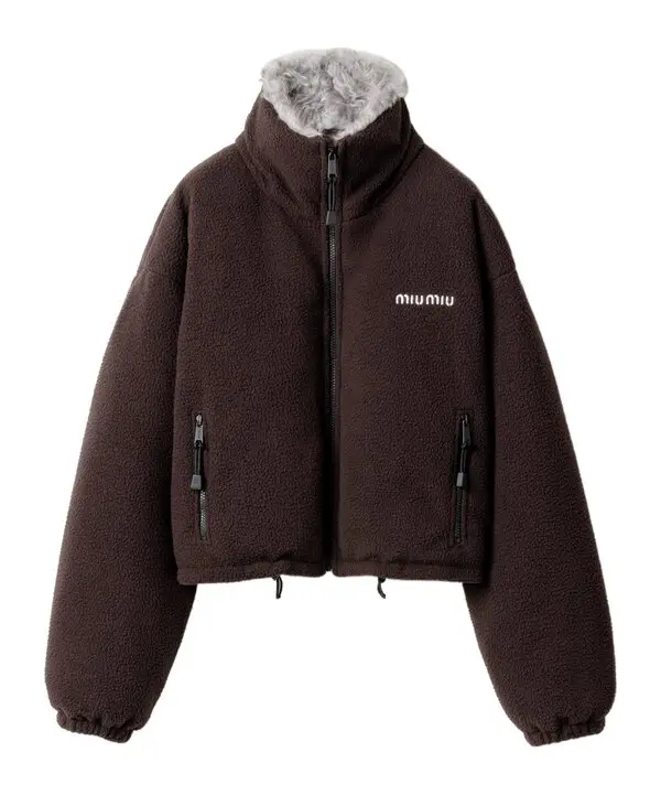 Miu Miu Fleece Down Jacket With Fur Collar - No