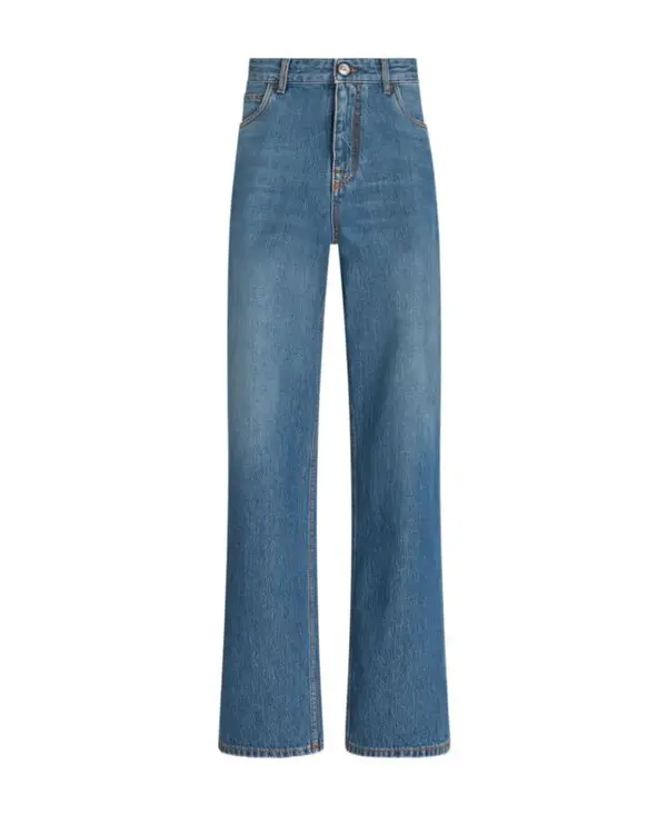 Etro High-waisted Wide-leg Jeans With Pegaso Embroidery