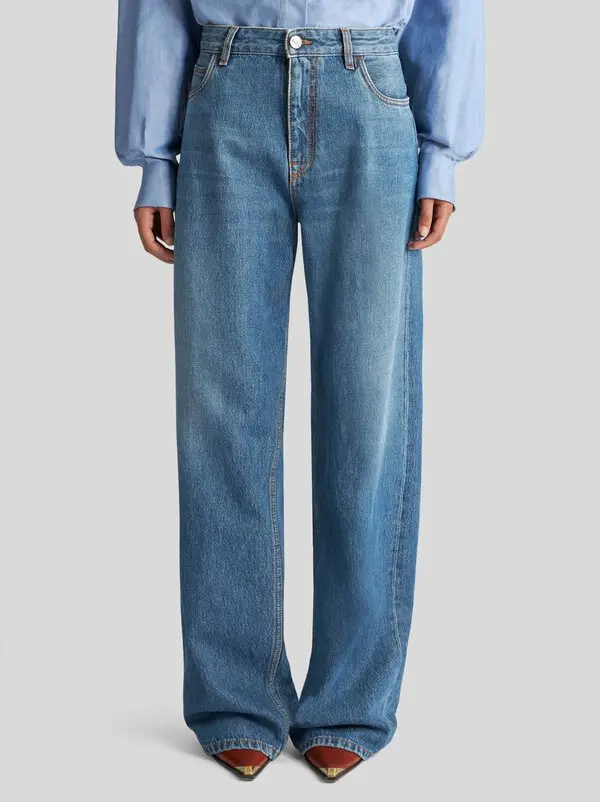 Etro High-waisted Wide-leg Jeans With Pegaso Embroidery