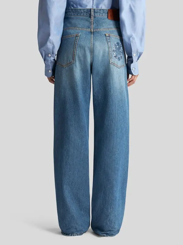Etro High-waisted Wide-leg Jeans With Pegaso Embroidery