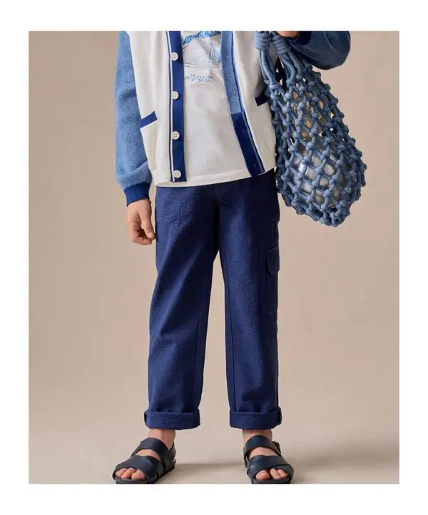 Bonpoint Francis Cargo Trousers In Organic Cotton Seersucker