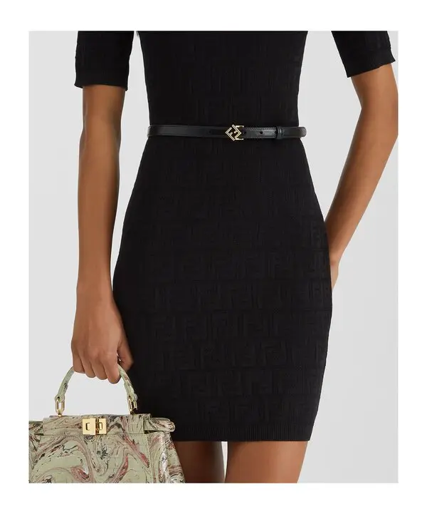 Fendi Logo Plaque Buckled Skinny Belt