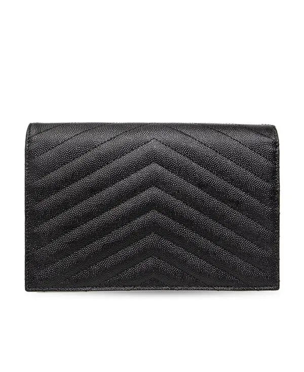 Saint Laurent Cassandre Matelassé Envelope Chain Wallet - Black