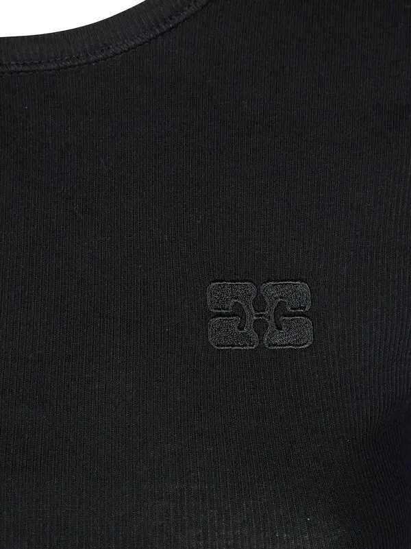 GANNI Logo Embroidery T-shirt - Black