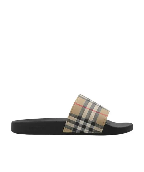 Burberry Checked Slip-on Slides - Black