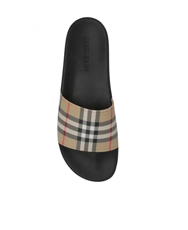 Burberry Checked Slip-on Slides - Black