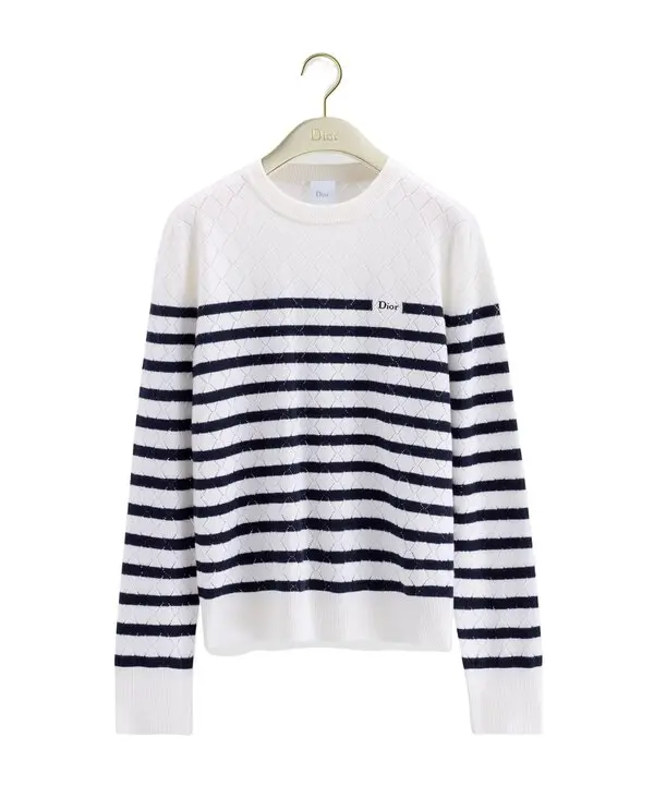 Dior Long Sleeve Sweater - Off-white And Dark Blue