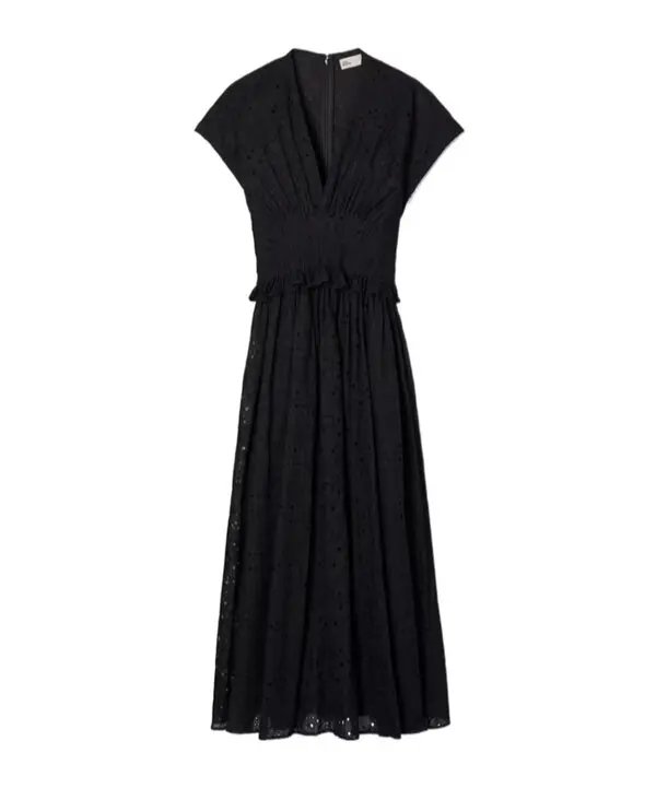 Tory Burch Eyelet Cotton V-neck Midi Dress