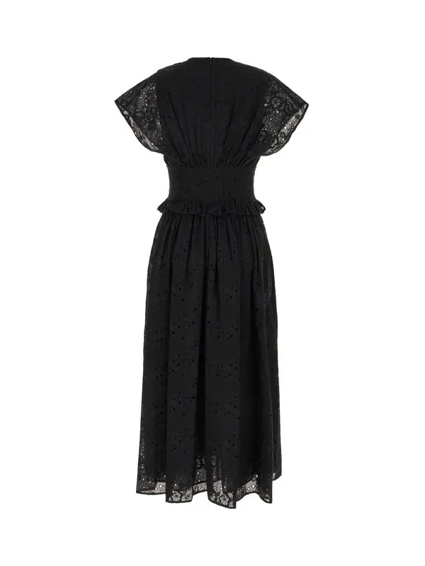 Tory Burch Eyelet Cotton V-neck Midi Dress - Black