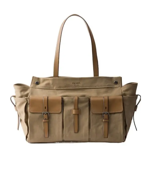 Prada Buckled Pocket Tote Bag - Khaki