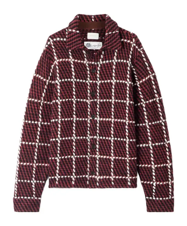 Aimé Leon Dore Embroidered Checked Merino Wool-blend Cardigan - Red
