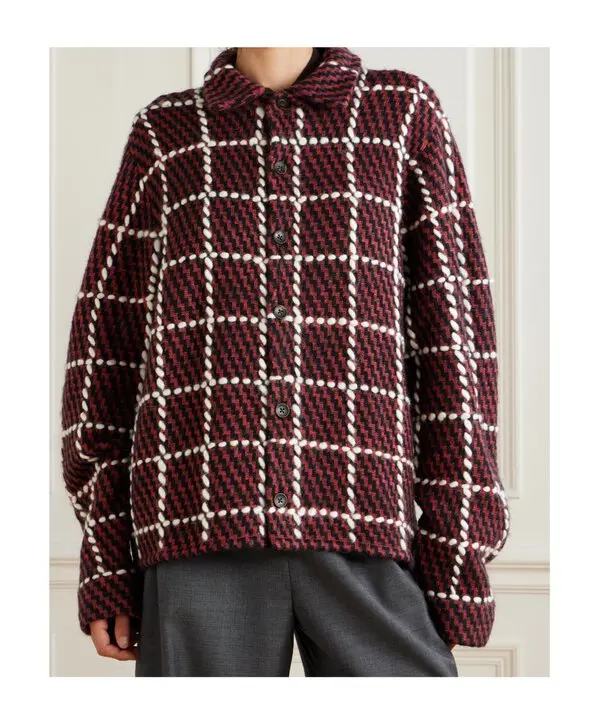 Aimé Leon Dore Embroidered Checked Merino Wool-blend Cardigan - Red