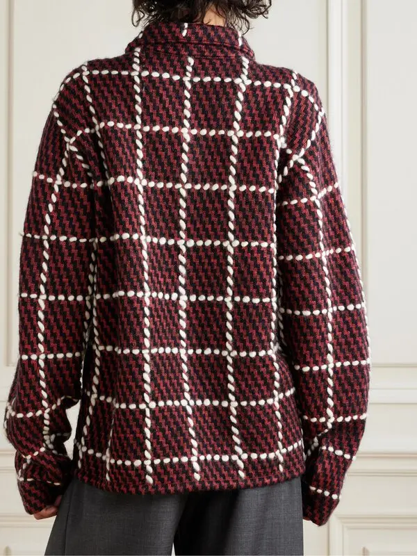 Aimé Leon Dore Embroidered Checked Merino Wool-blend Cardigan - Red