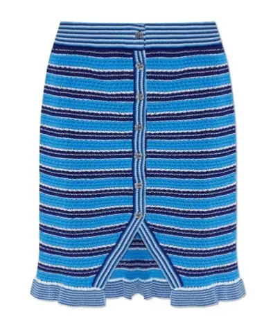 GANNI Striped Ruffled Midi Skirt