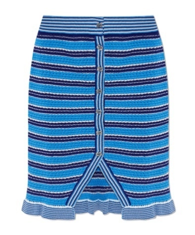 GANNI Striped Ruffled Midi Skirt - Blue