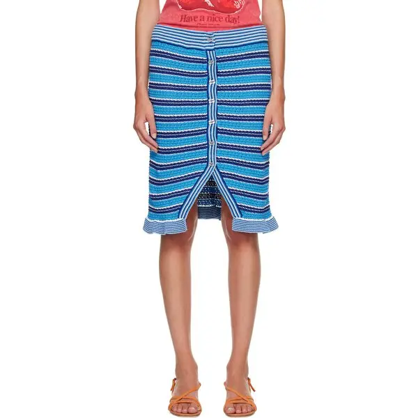 GANNI Striped Ruffled Midi Skirt