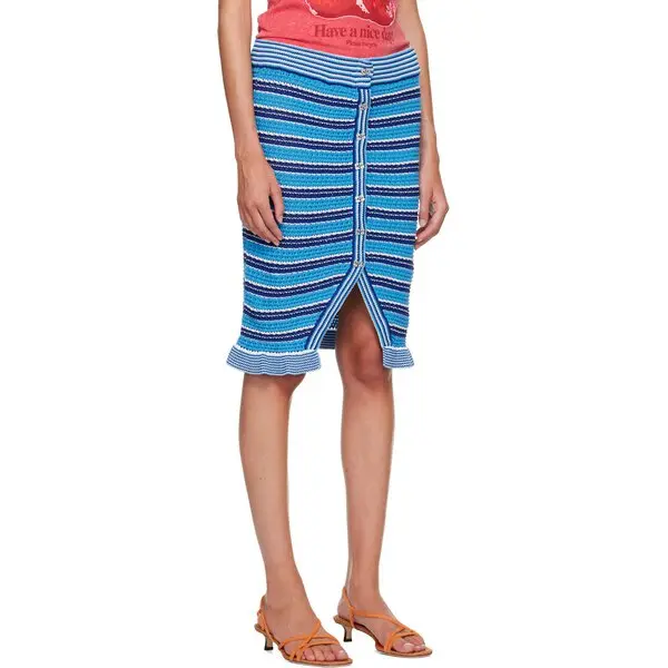 GANNI Striped Ruffled Midi Skirt