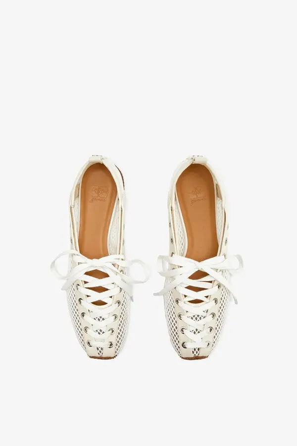 GANNI Sporty Ballerina In White Mesh - Egret