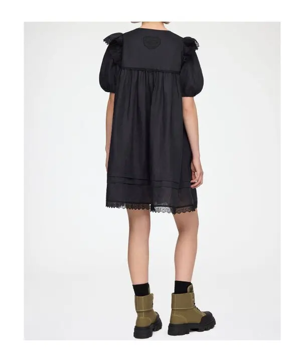 GANNI Mini Dress In Linen With Lace Trim
