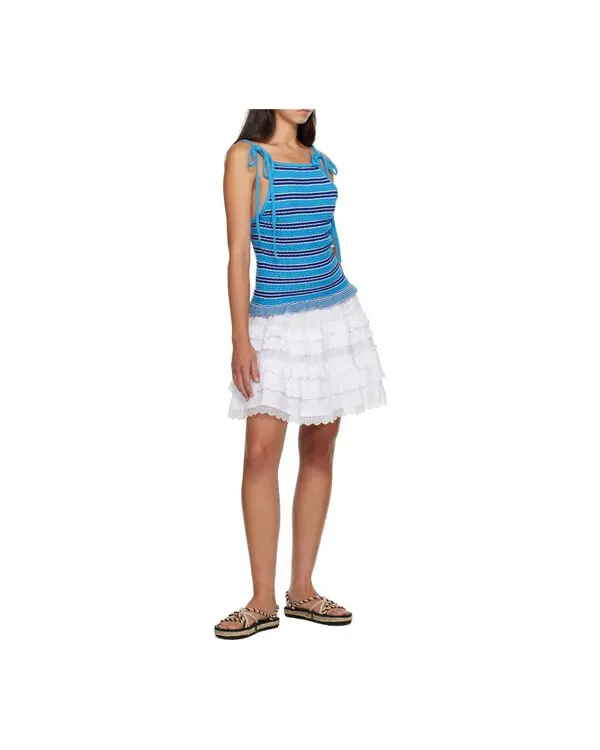 GANNI Striped Pointelle Top With Ruffled Hem - Marina