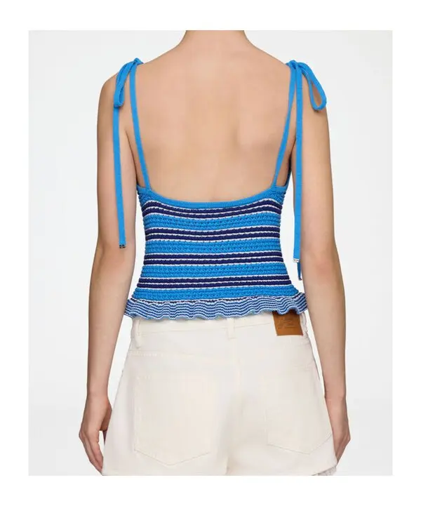 GANNI Striped Pointelle Top With Ruffled Hem - Marina
