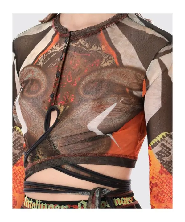 Ottolinger Mesh Paisley Wrap Long-sleeve Top