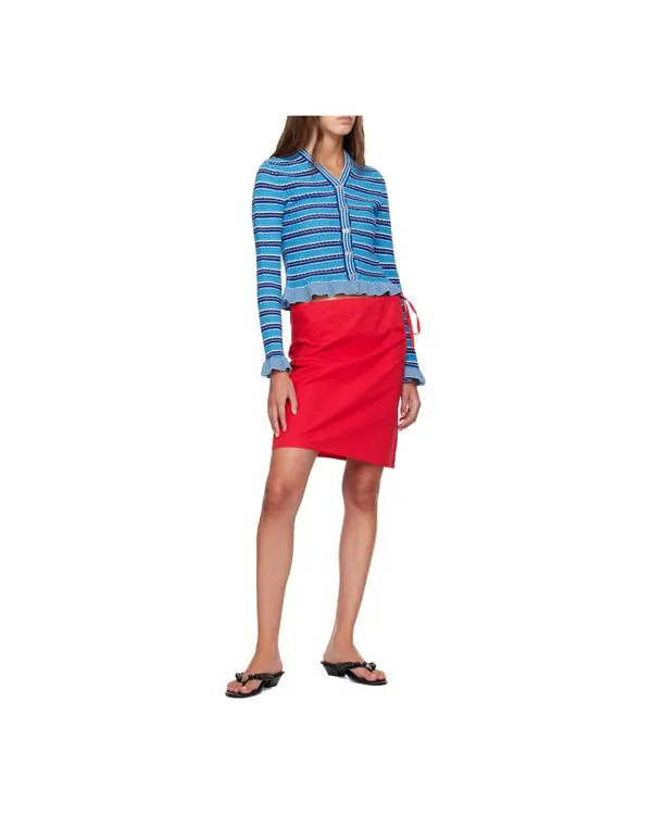 GANNI Striped Ruffle Knit Cardigan