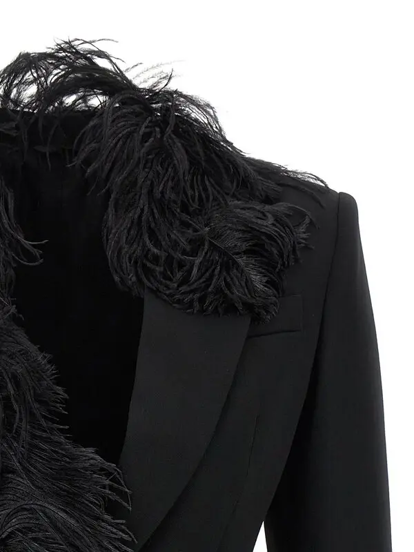 Attico Feather-trimmed Single-breasted Jacket
