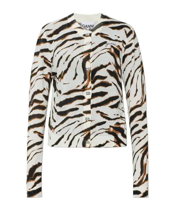 GANNI Animal Motif Knitted Cardigan - Egret Color