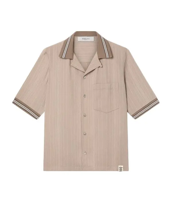 GOLDEN GOOSE Short Sleeved Striped Shirt - Light Gray