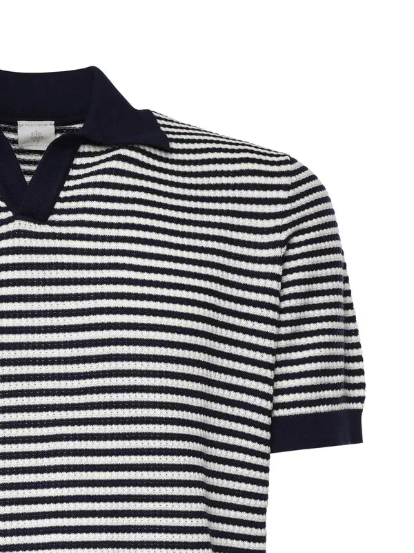 Eleventy Striped Knit Polo Shirt