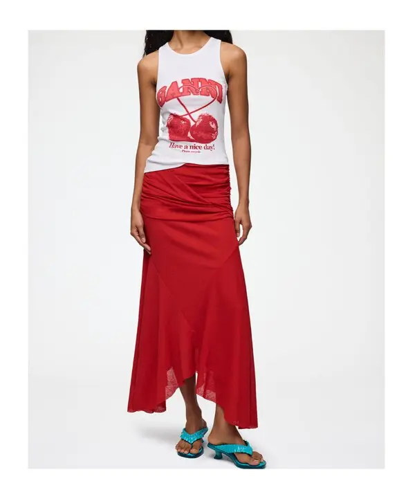 GANNI Cherries Graphic Ribbed Tank Top - Bright White